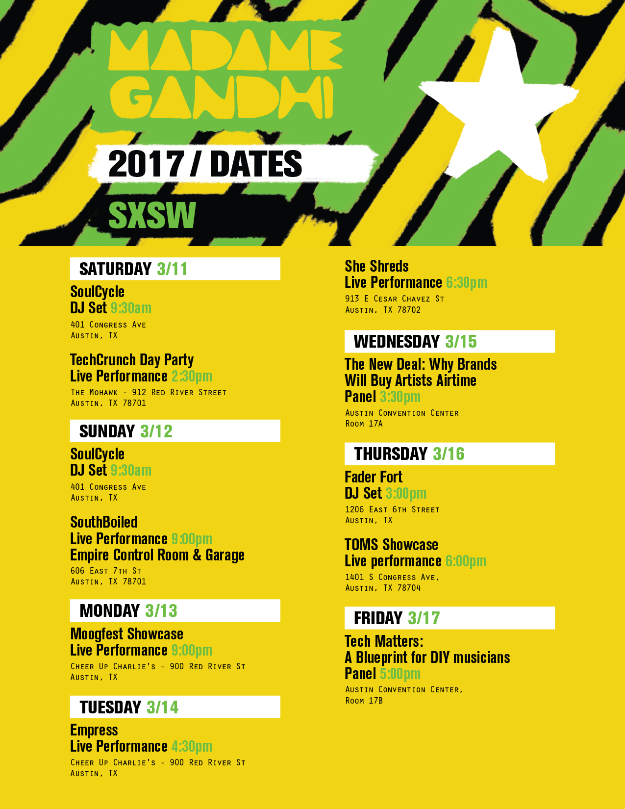 SXSW 2017 Show Times Announced – Madame Gandhi | BLOG
